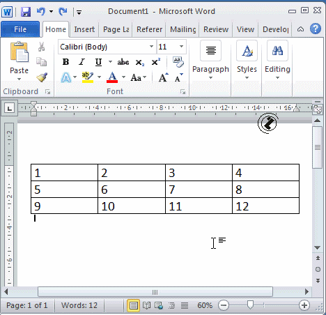 WORD 2010 -TABLE - SPLIT CELLS