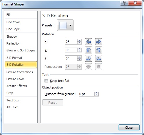 WORD2010 -SHAPE - FORMAT SHAPE DIALOG BOX